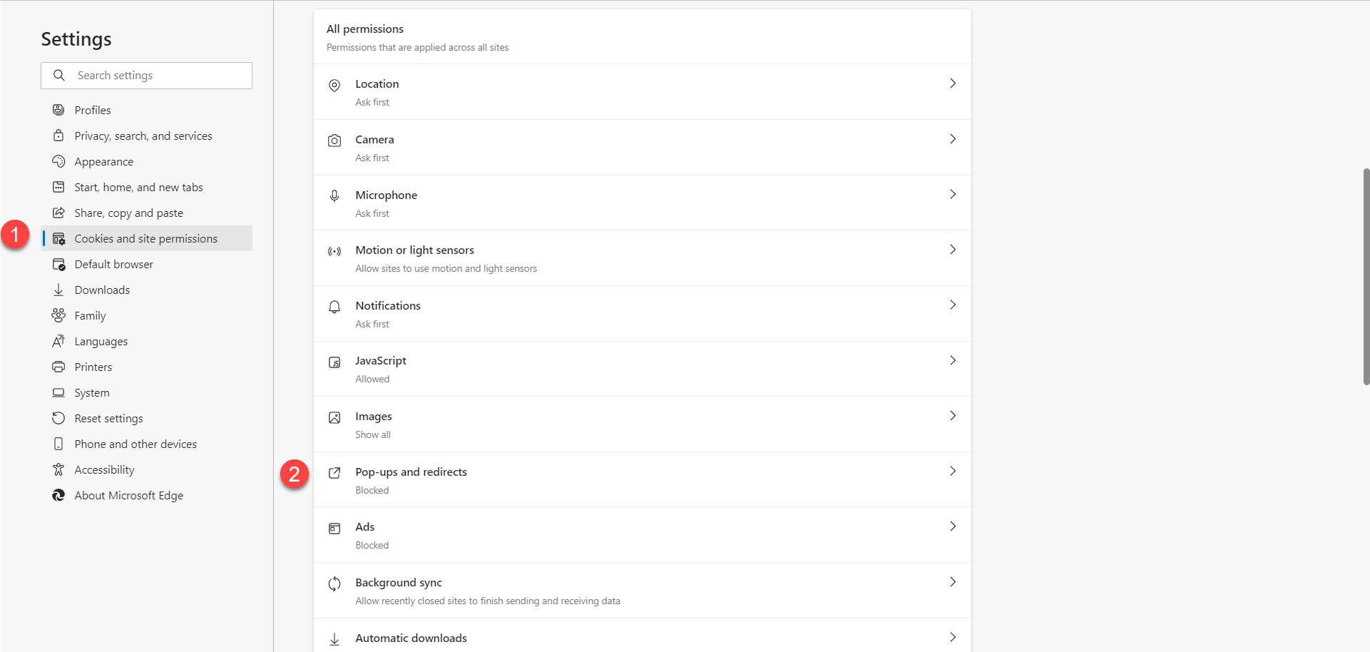 Microsoft Edge Browser Settings