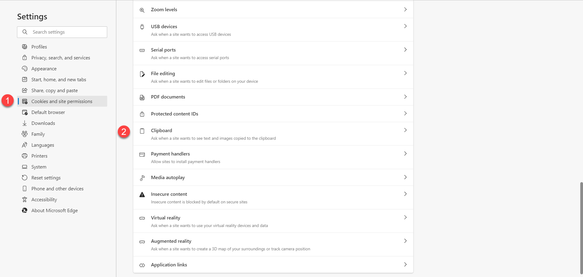 Microsoft Edge Browser Settings