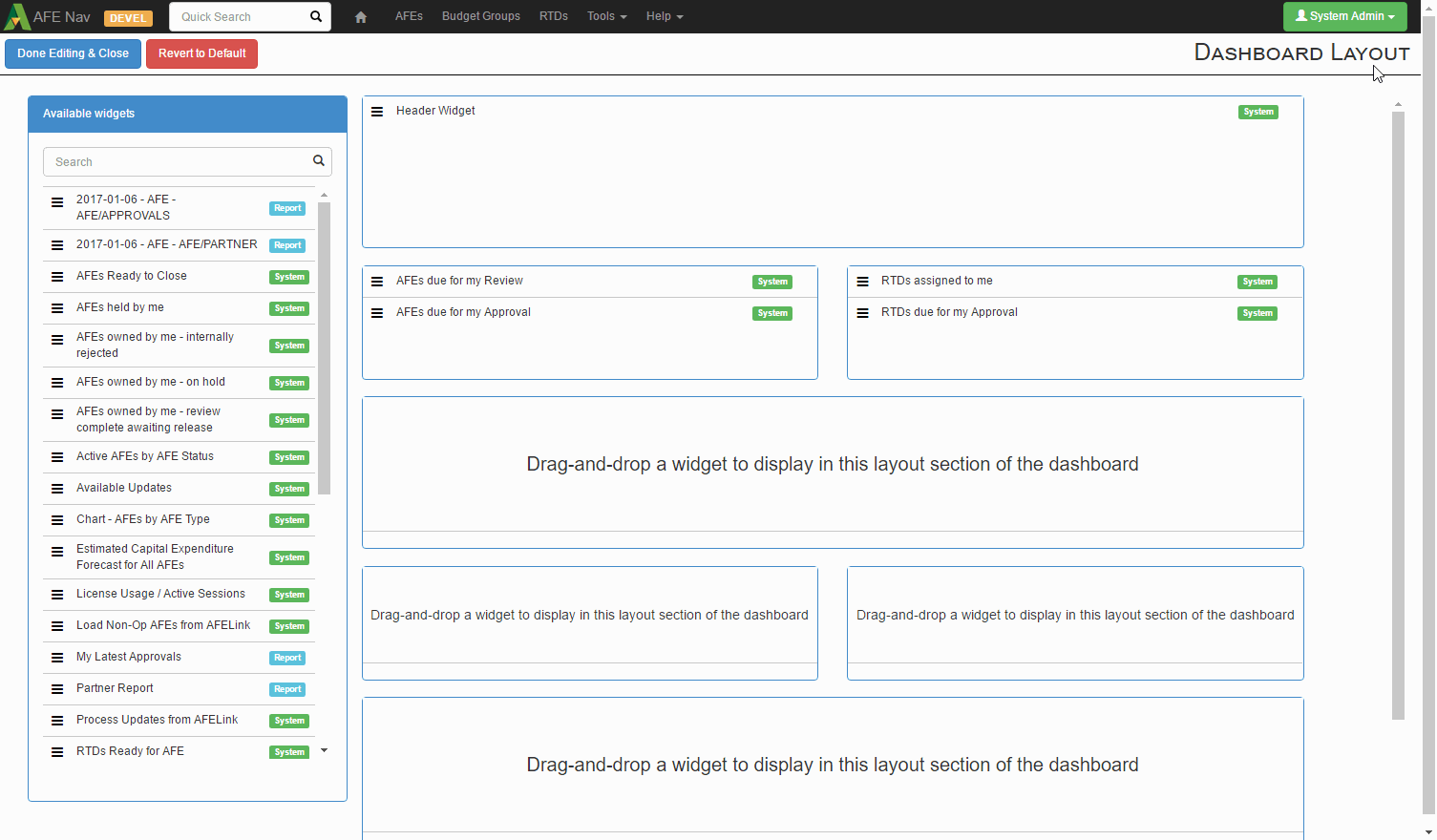 Dashboard and Widgets