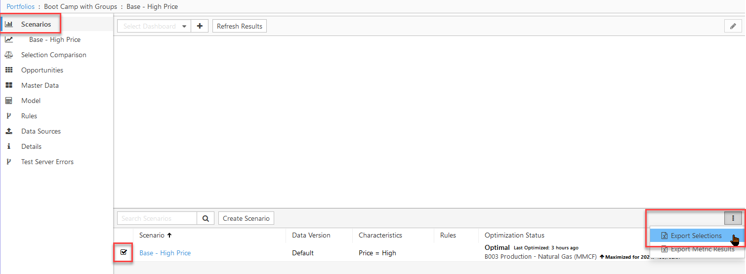 Exporting Scenario Selections